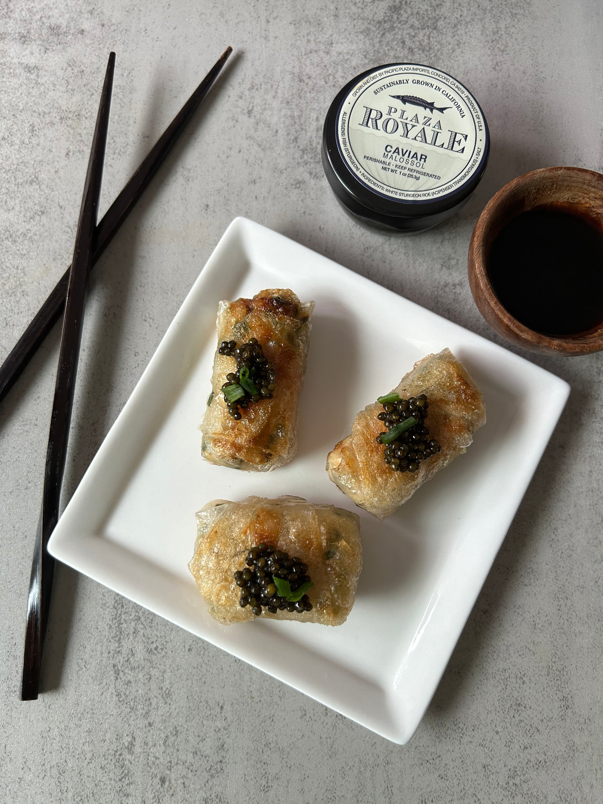 SHRIMP DUMPLINGS WITH CAVIAR– Plaza De Caviar