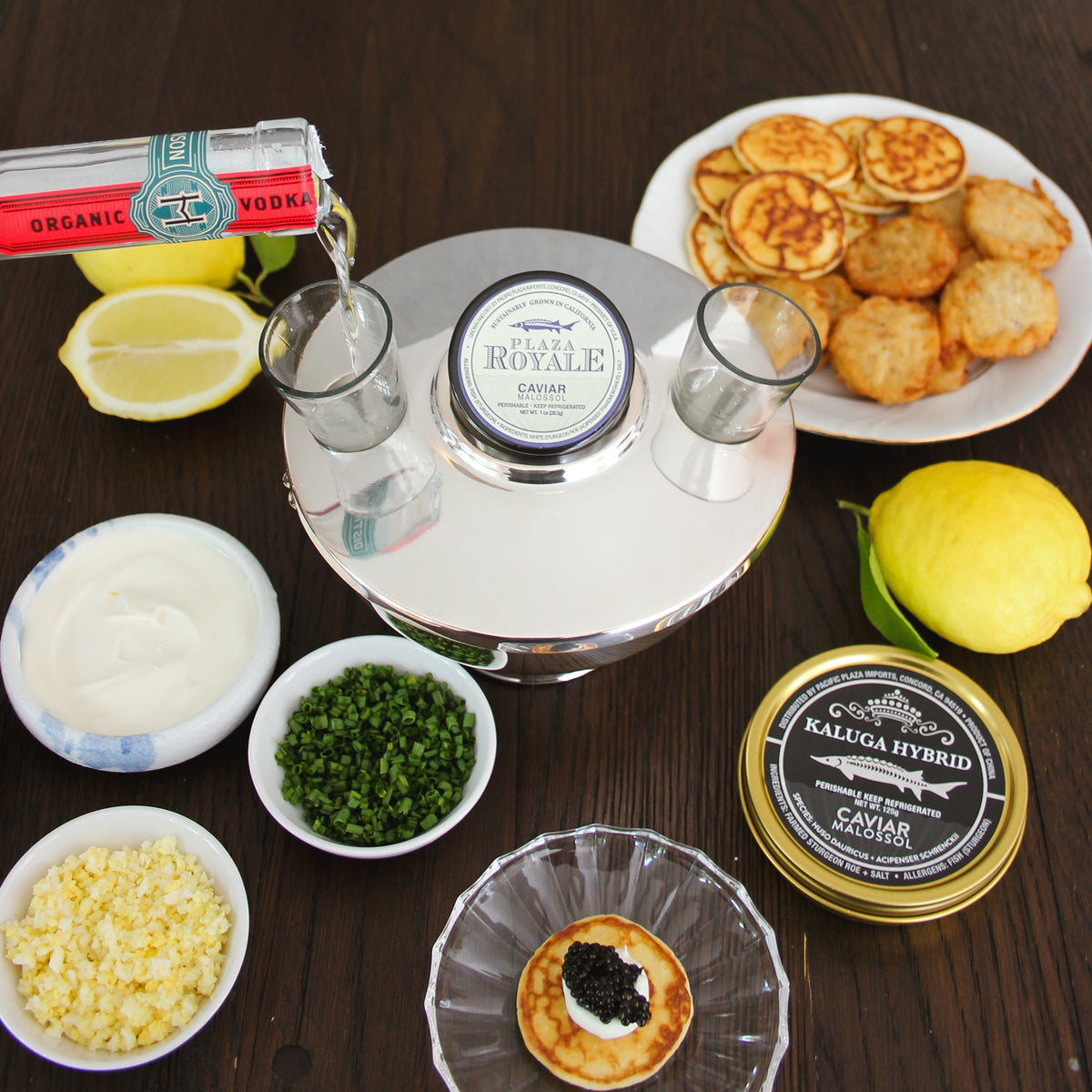 Silver Plated Caviar Server- 2 shot glasses– Plaza De Caviar